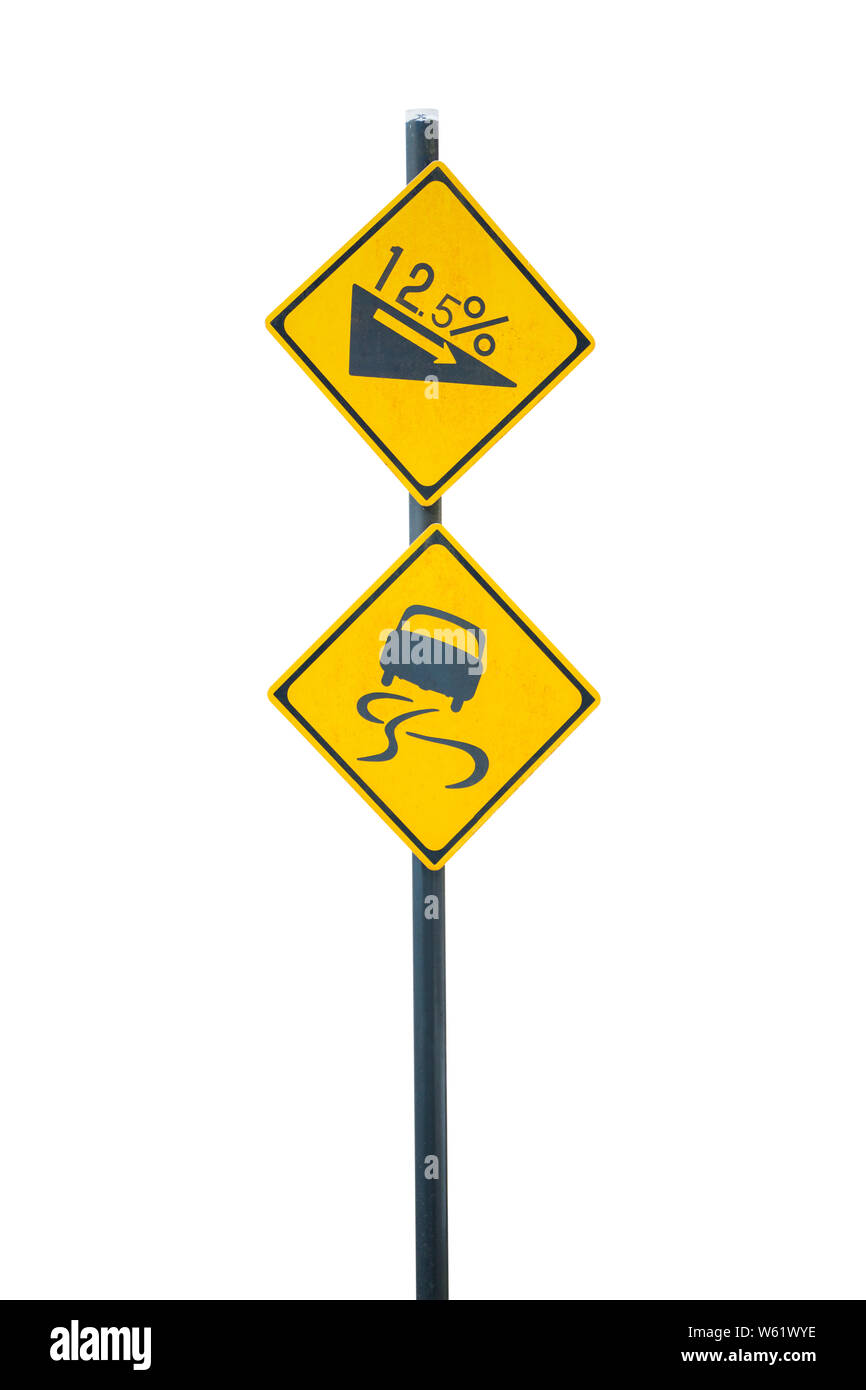 Sign road curves and slopes isolated on white background. object with ...