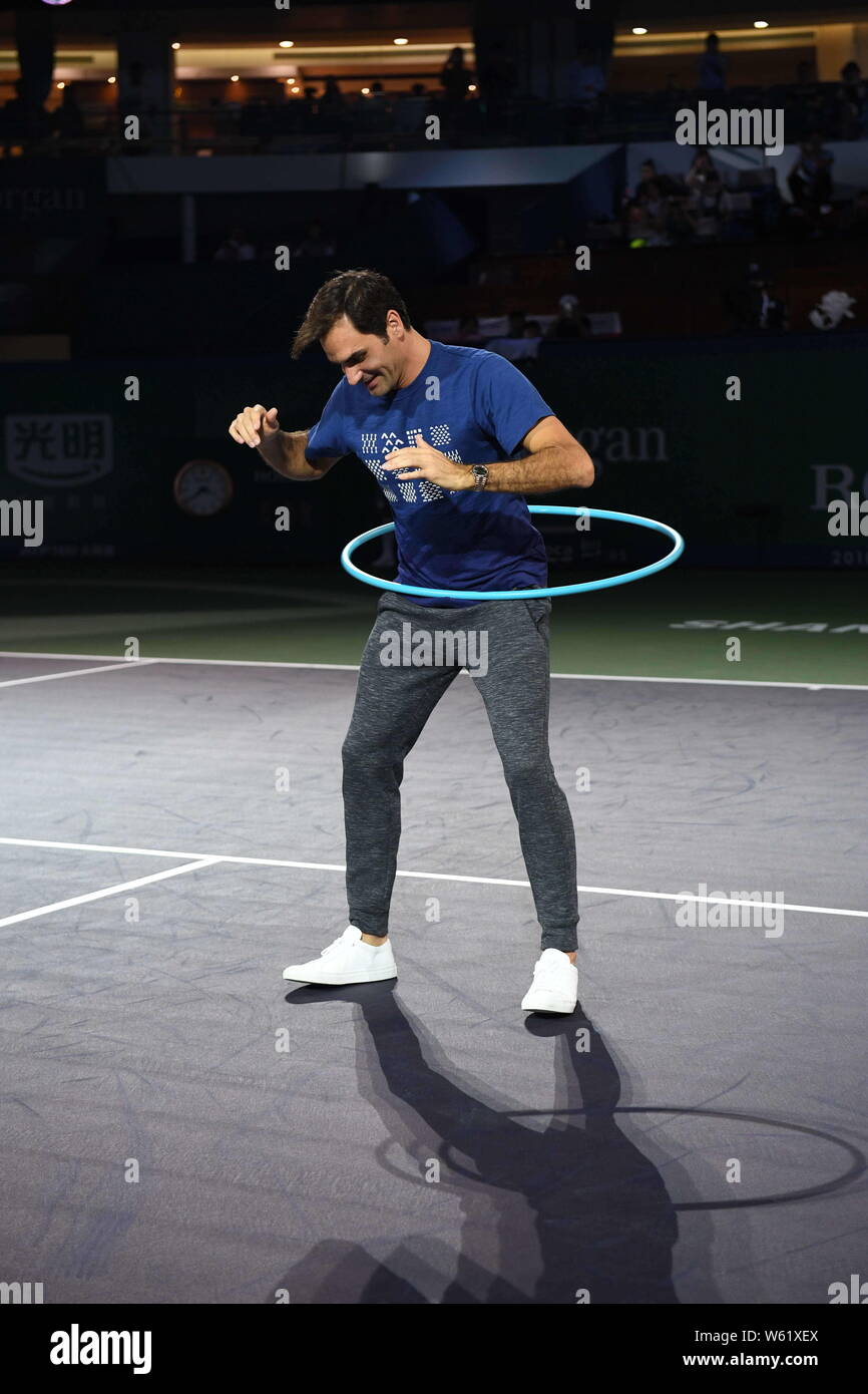 Swiss tennis star Roger Federer attends an event to celebrate the 10th ...
