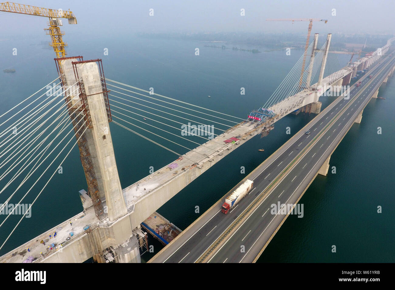 Aerial view of the Hanjiang Bridge of the Menghua Railway, Inner ...