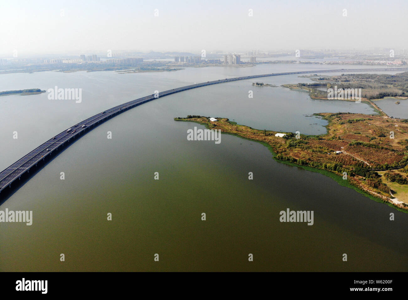 Aerial view of the Houguanhu Bridge, China's longest lake-crossing ...