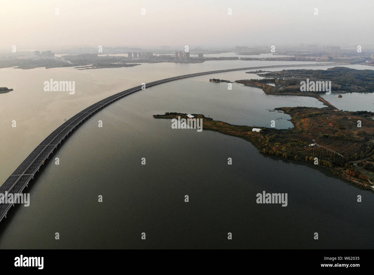 Aerial view of the Houguanhu Bridge, China's longest lake-crossing ...