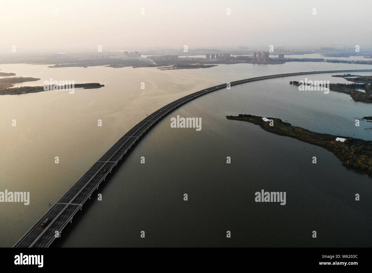 Aerial view of the Houguanhu Bridge, China's longest lake-crossing ...