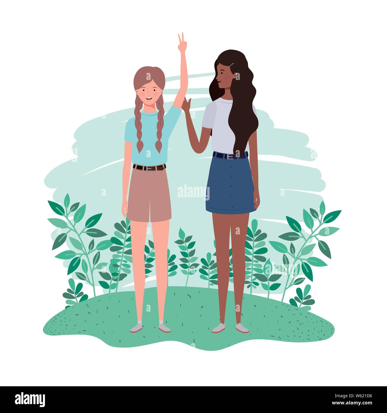young women standing with landscape background Stock Vector Image & Art ...