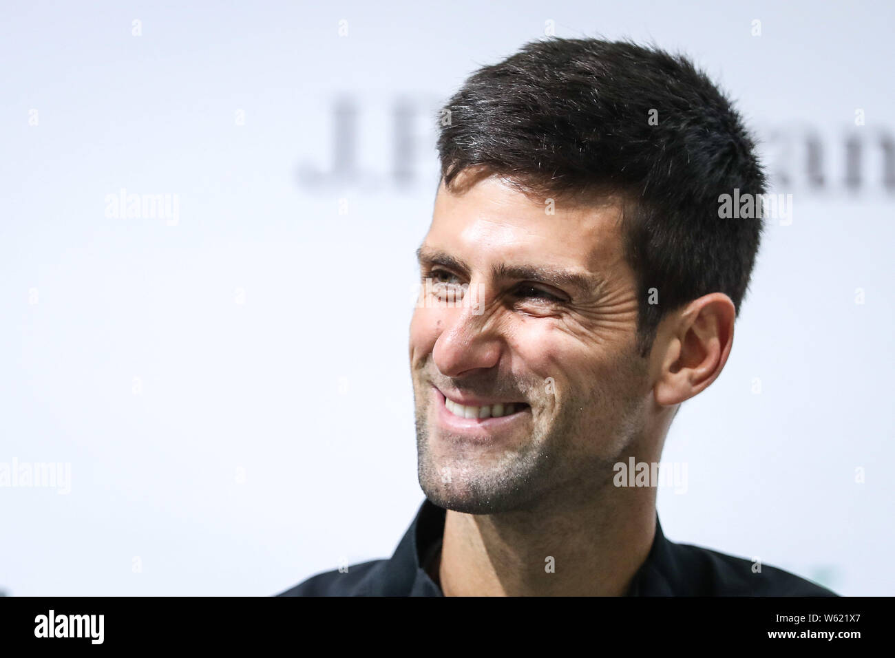 Novak Djokovic of Serbia attends a press conference after defeating ...