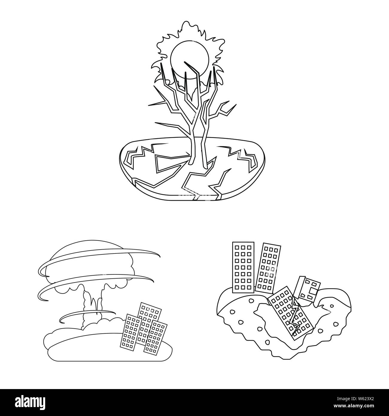 Vector illustration of cataclysm and disaster sign. Set of cataclysm ...