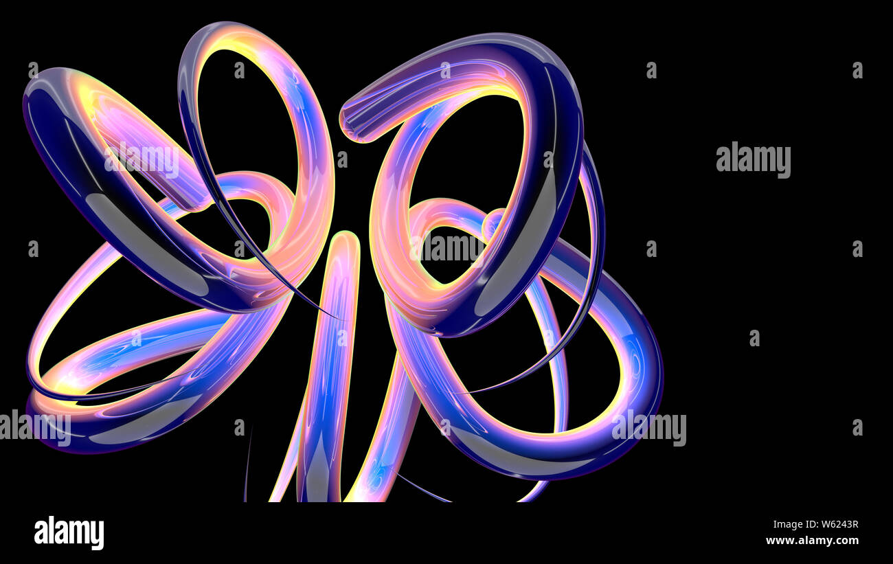 5 thick blue, pink, yellow and green lines in motion with interlaced ...