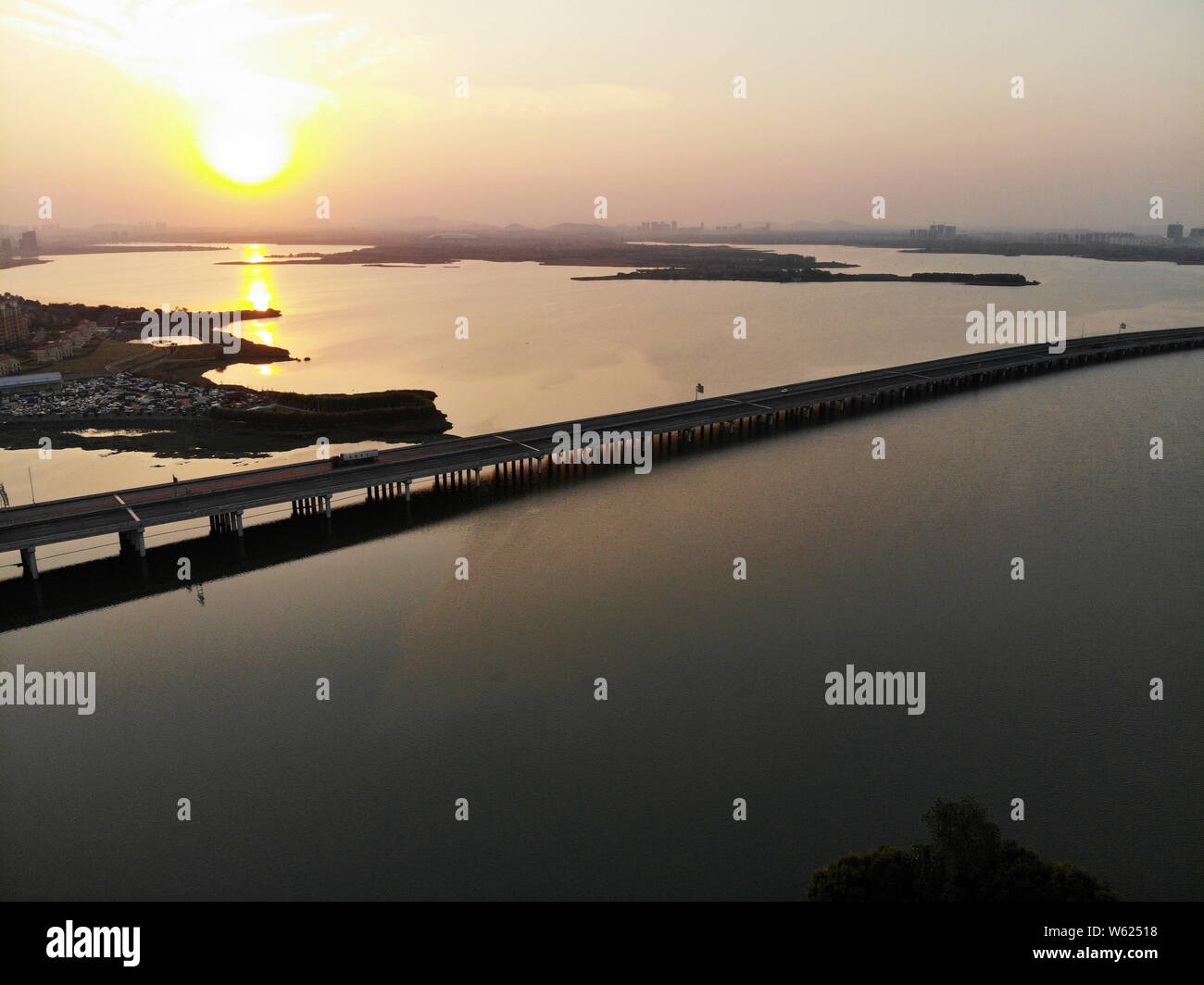 Aerial view of the Houguanhu Bridge, China's longest lake-crossing ...