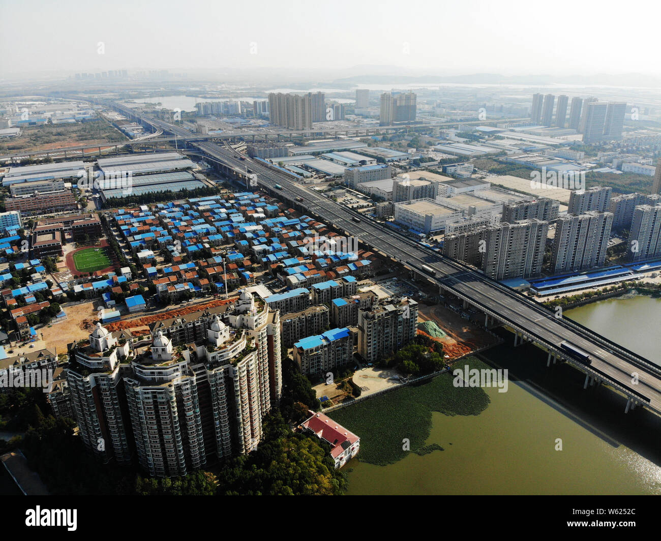 Aerial view of the Houguanhu Bridge, China's longest lake-crossing ...