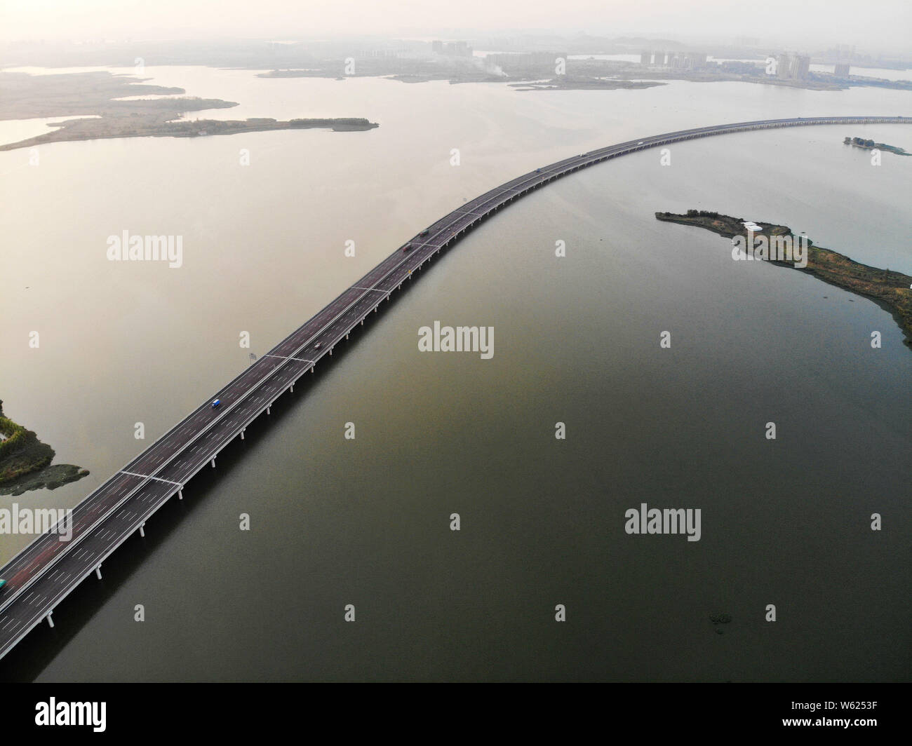 Aerial view of the Houguanhu Bridge, China's longest lake-crossing ...