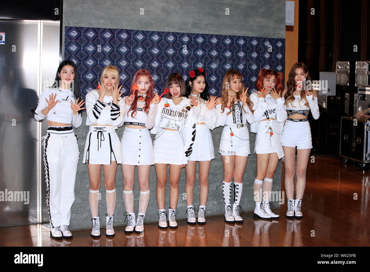 The members of South Korean girl group Weki Meki arrive for an episode of the K-pop chart TV ...