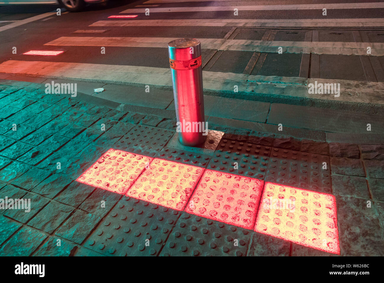 View of China's first sidewalk-embedded pedestrian lights at the Bund ...