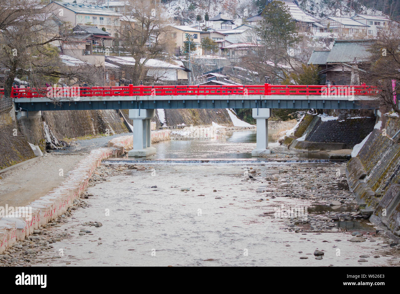 Nakabashi red bridge in takayama old city Stock Photo - Alamy
