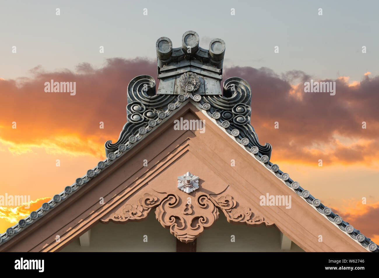 Traditional roof of ancient japanese building with sunset sky Stock ...