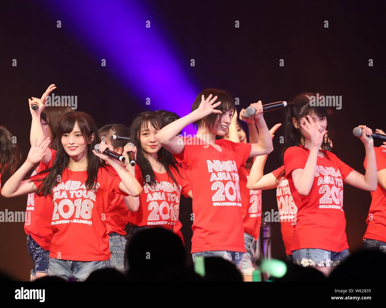 Sayaka Yamamoto, left, and other members of Japanese idol group NMB48 ...