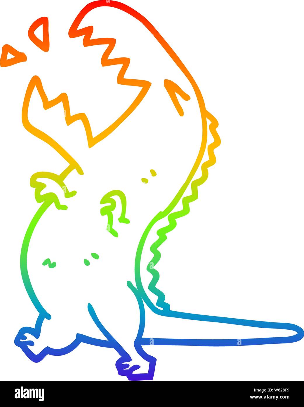 rainbow gradient line drawing of a cartoon roaring t rex Stock Vector ...
