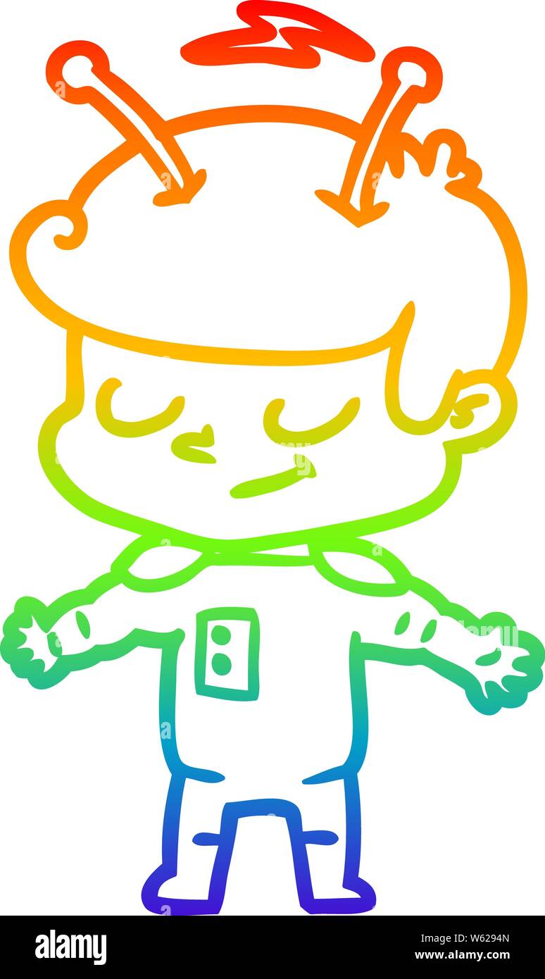rainbow gradient line drawing of a friendly cartoon spaceman Stock ...