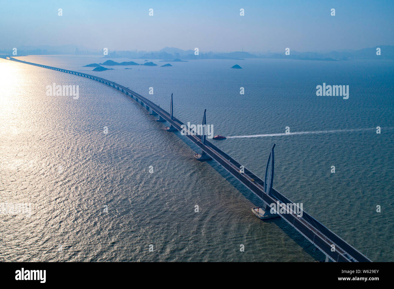 An aerial view of the world's longest cross-sea bridge, the Hong Kong ...