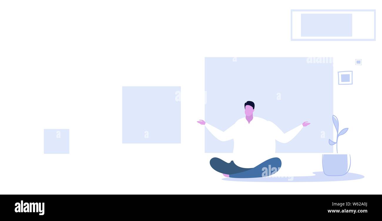 fat guy sitting lotus pose on floor obese over weight man keeping calm ...