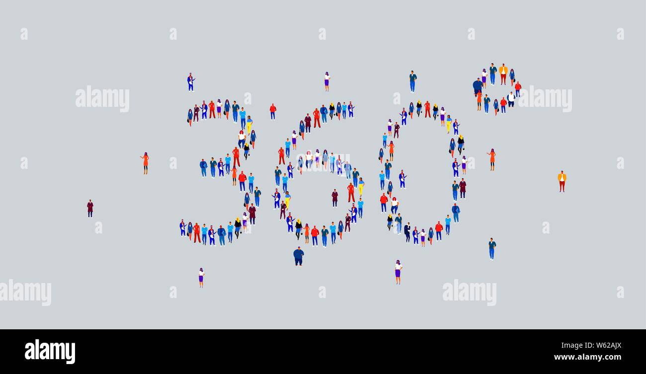 businesspeople crowd gathering in shape of 360 degree logo different ...