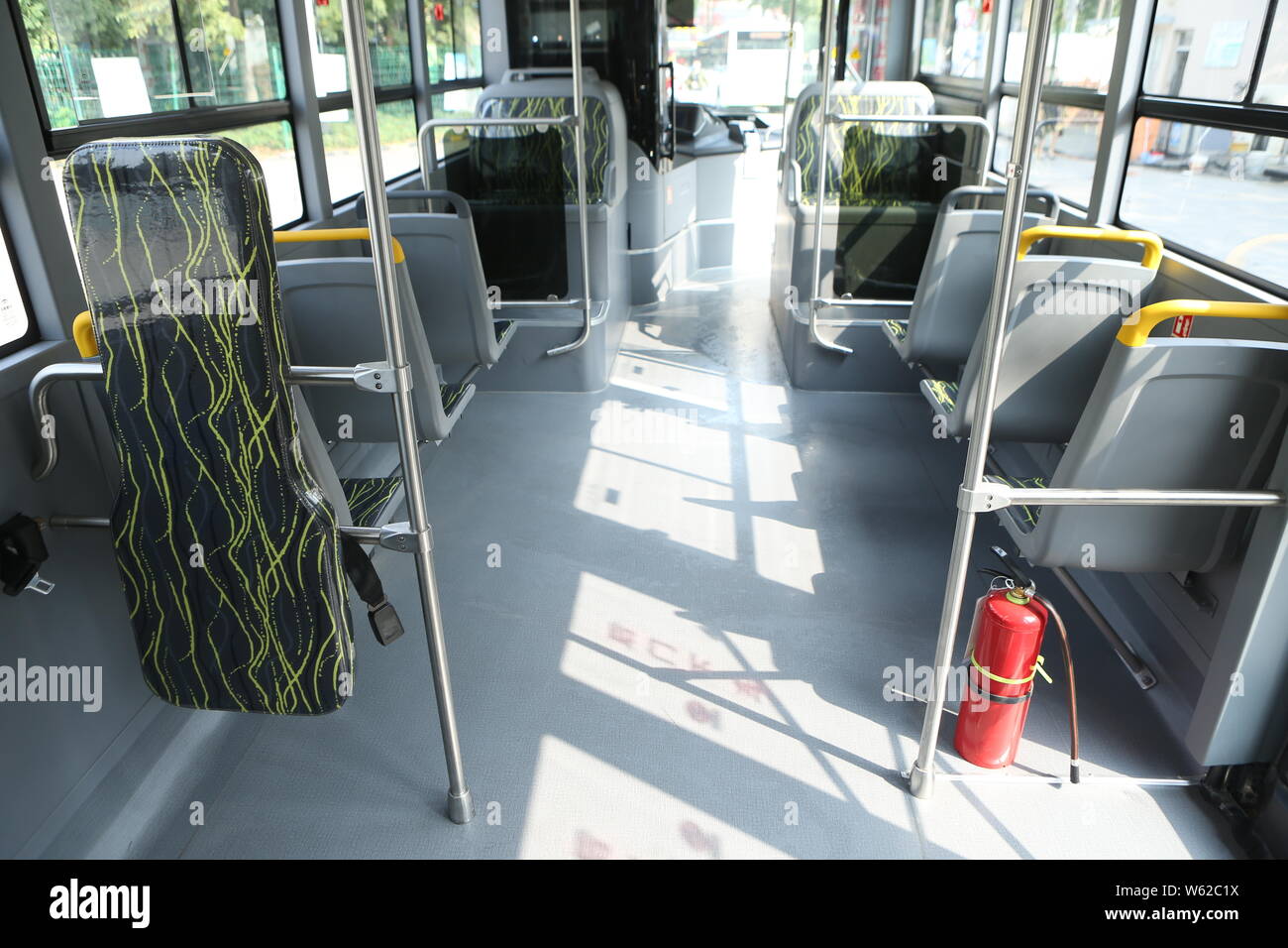 Interior view of a smart bus, named "Black King Kong," at a bus station ...