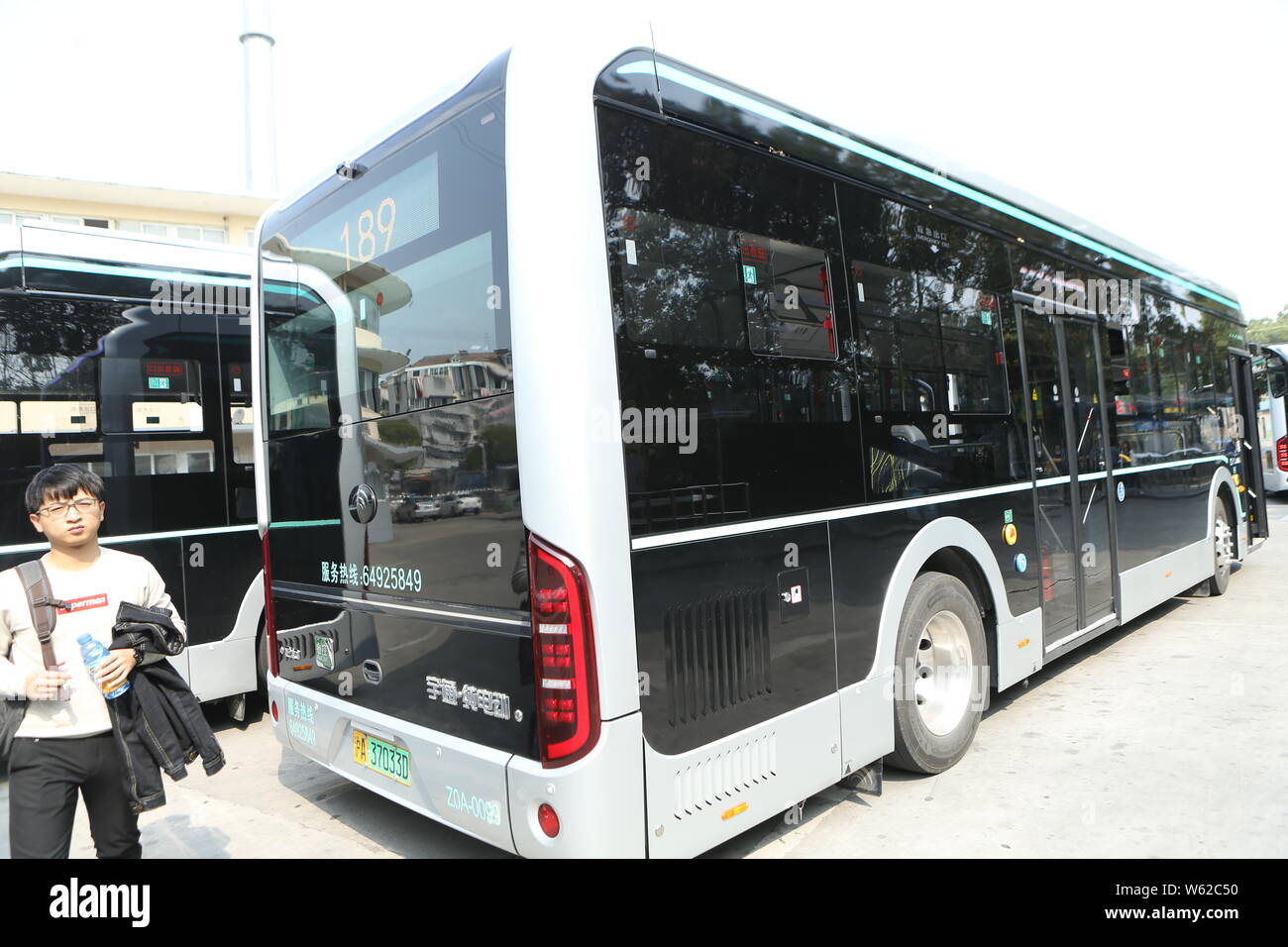 Smart buses, named "Black King Kong" are seen at a bus station in ...
