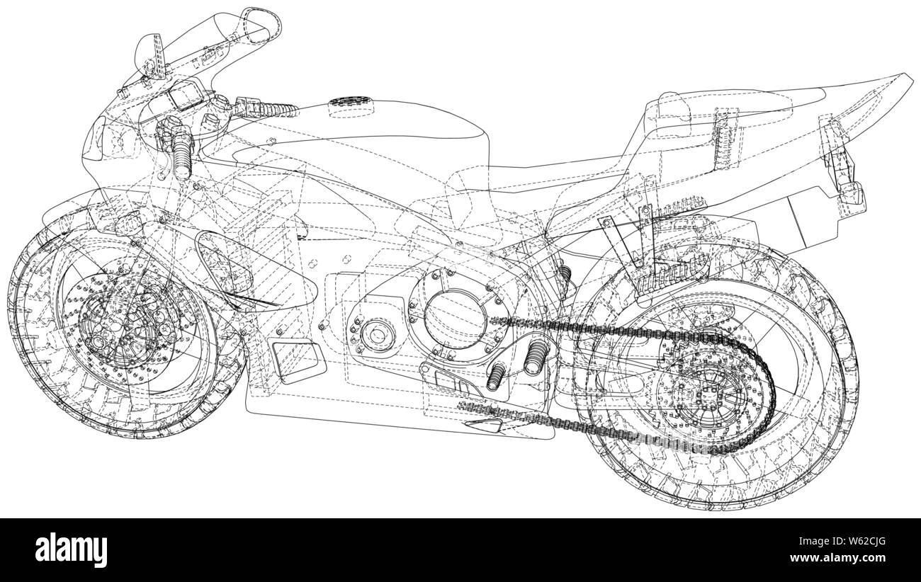 Sports bike technical wire-frame. EPS10 format. Vector created of 3d ...