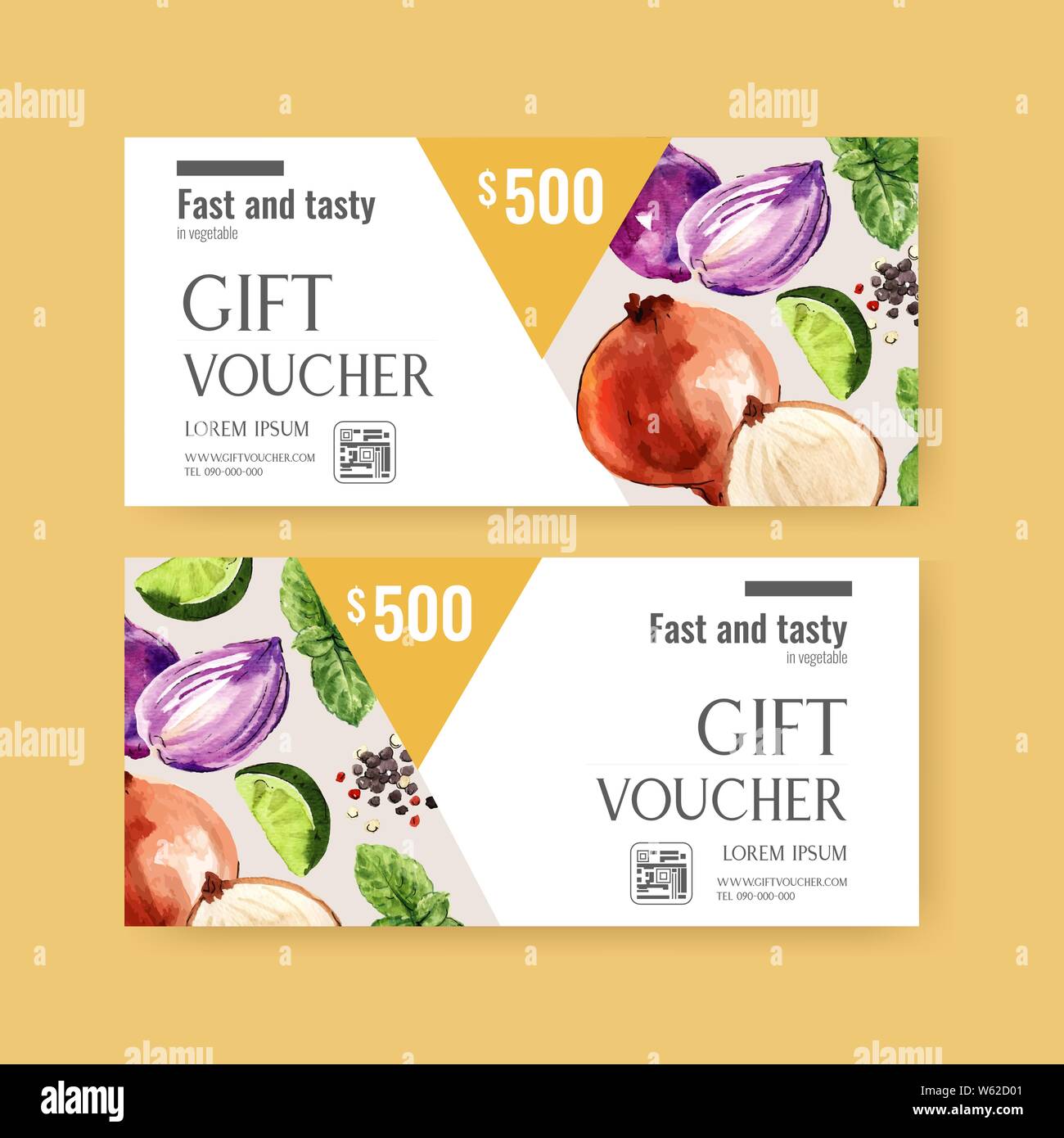 gift voucher vegetable watercolor paint collection. Fresh food organic ...
