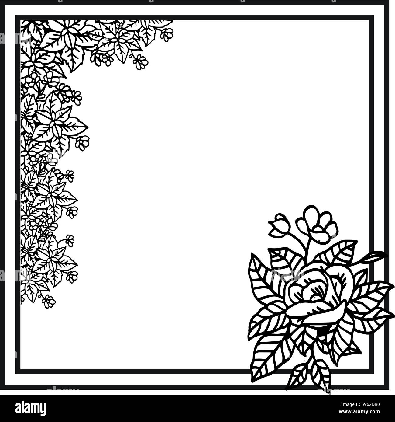 Beautiful floral frame, hand drawn design element in sketch style ...