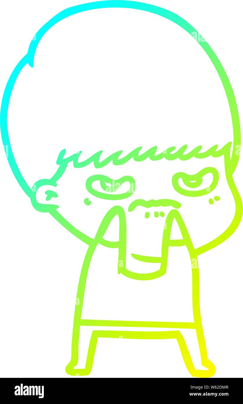 cold gradient line drawing of a annoyed cartoon boy Stock Vector Image ...