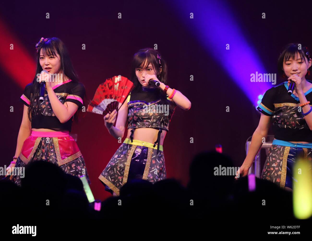 Sayaka Yamamoto, center, and other members of Japanese idol group NMB48 ...