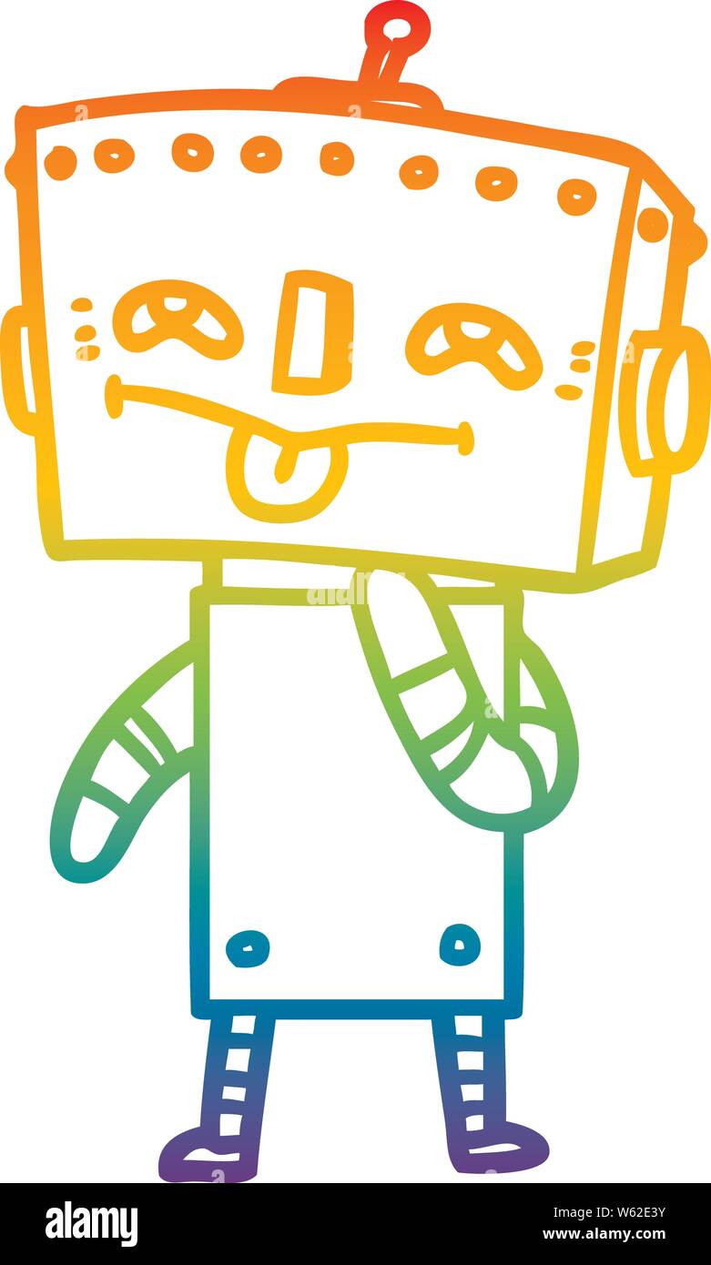 rainbow gradient line drawing of a cartoon robot Stock Vector Image ...