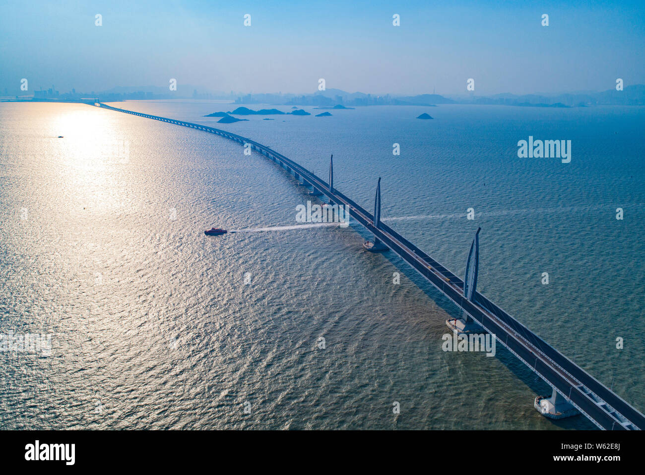 An aerial view of the world's longest cross-sea bridge, the Hong Kong ...