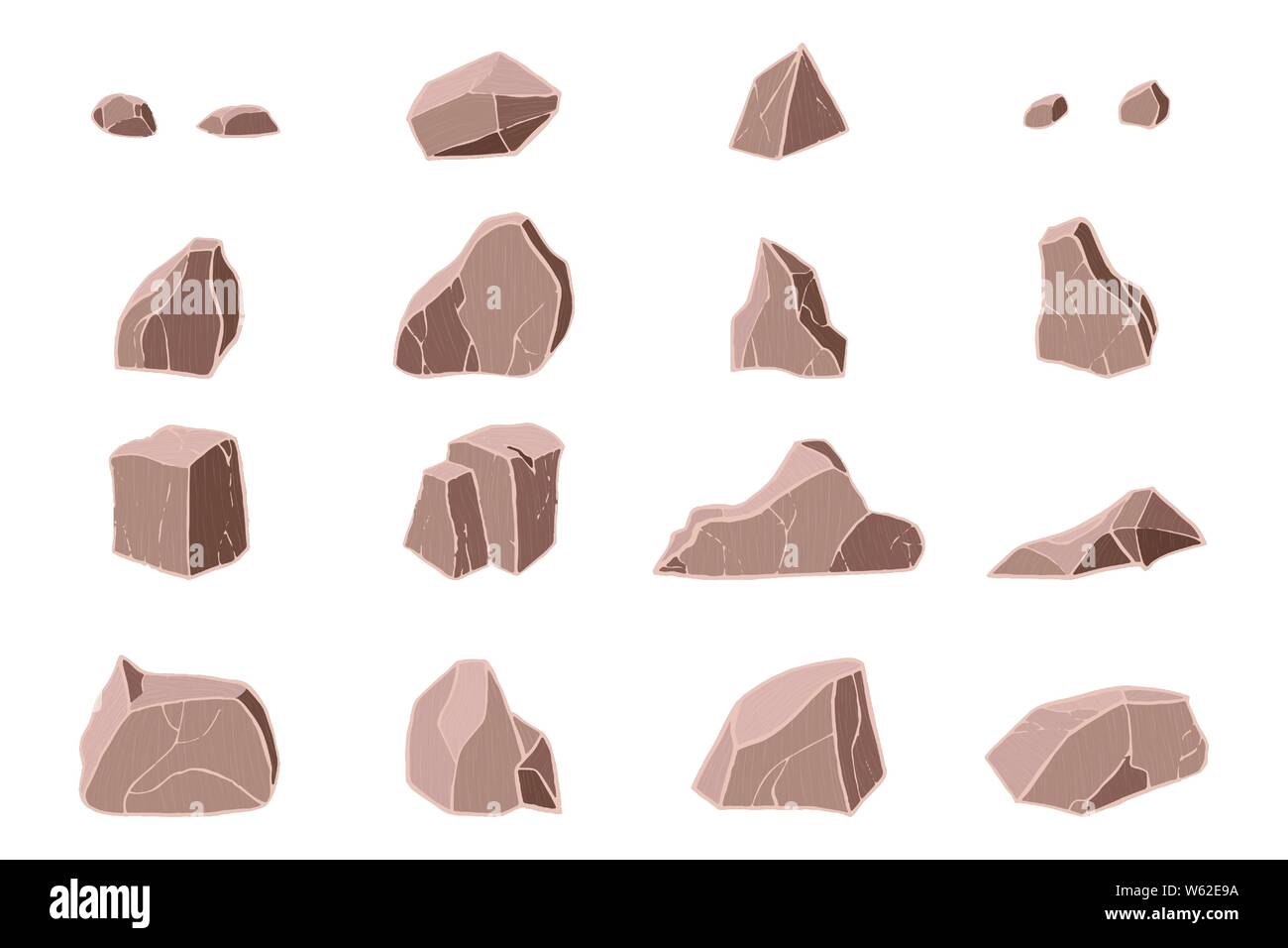 3D realistic stone set. Vector illustration. Different rock blocks ...