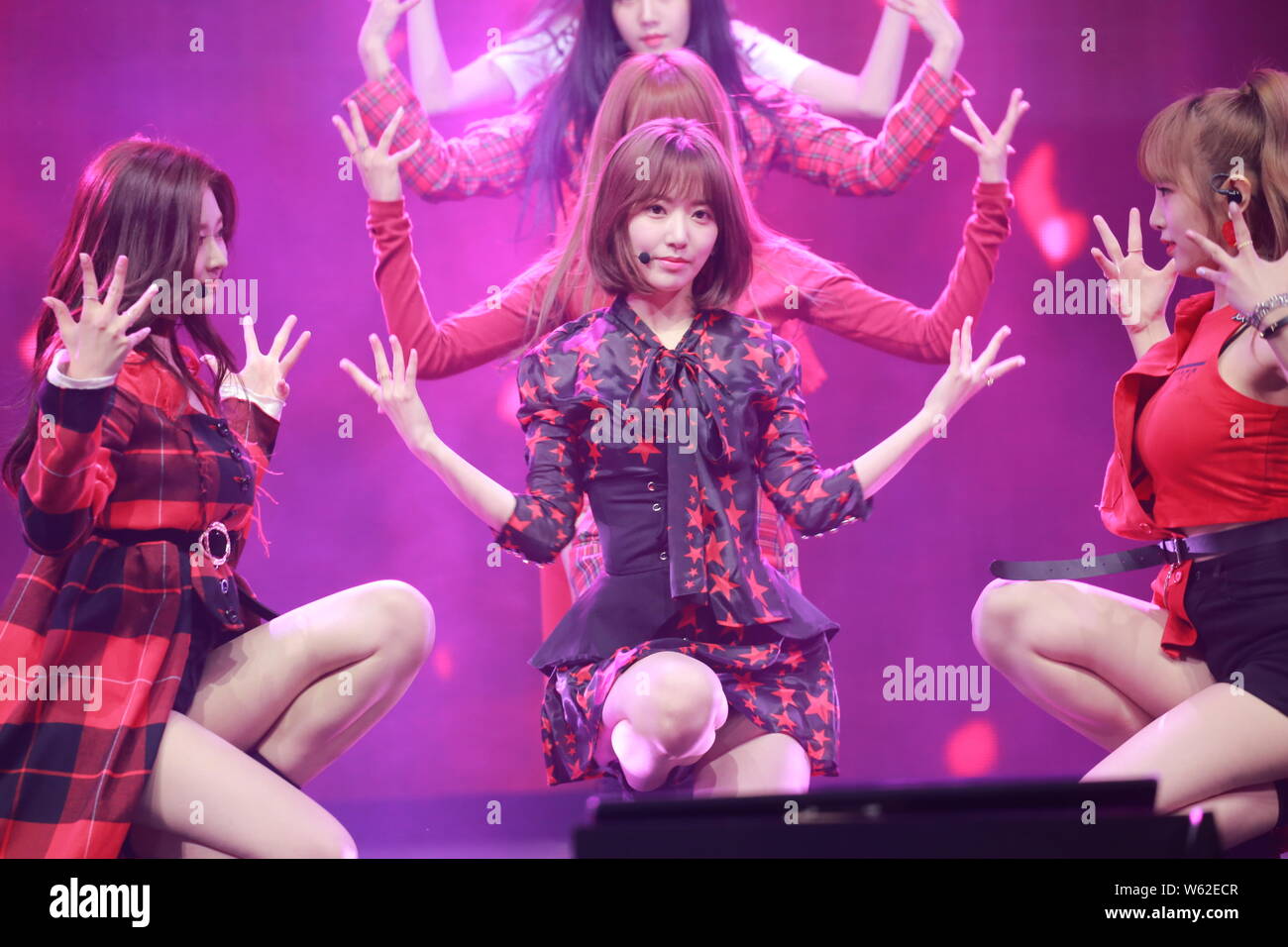 Miyawaki Sakura of South Korean girl group Izone, stylized as IZ*ONE, performs during a showcase ...