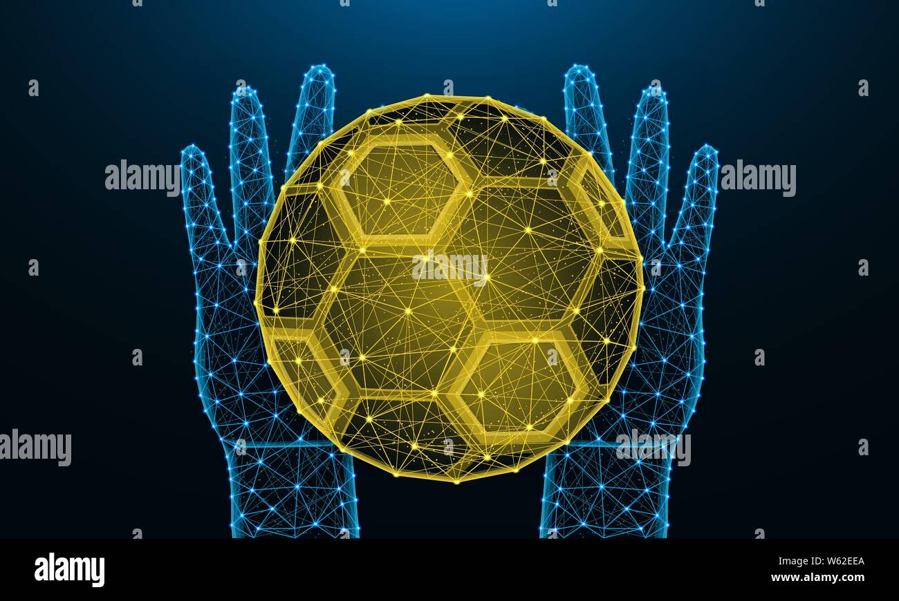 Hands and soccer ball low poly design, football, sports game in ...