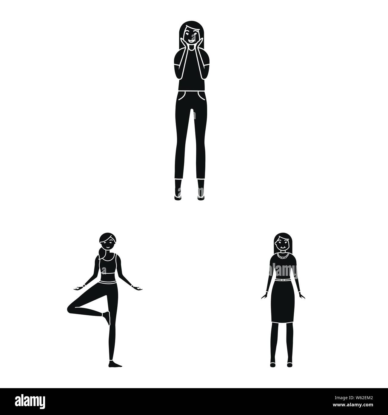 Vector illustration of emotions and female icon. Set of emotions and ...