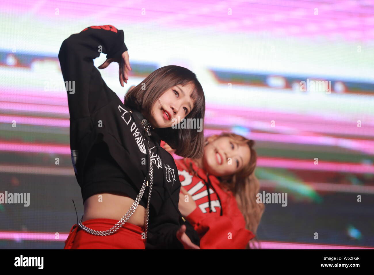 Members of South Korean girl group Weki Meki perform during a showcase ...