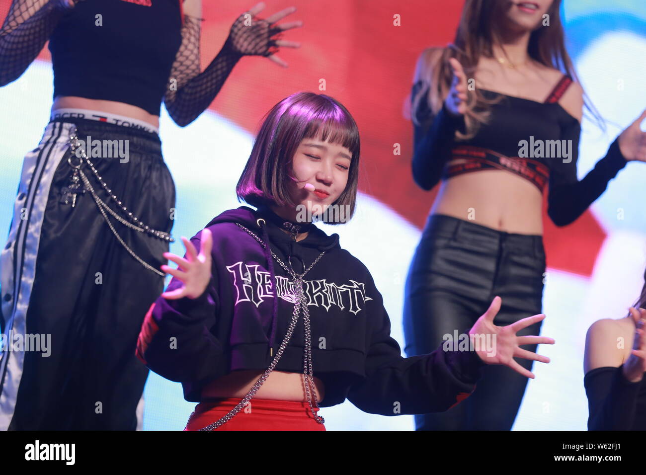 Members of South Korean girl group Weki Meki perform during a showcase ...