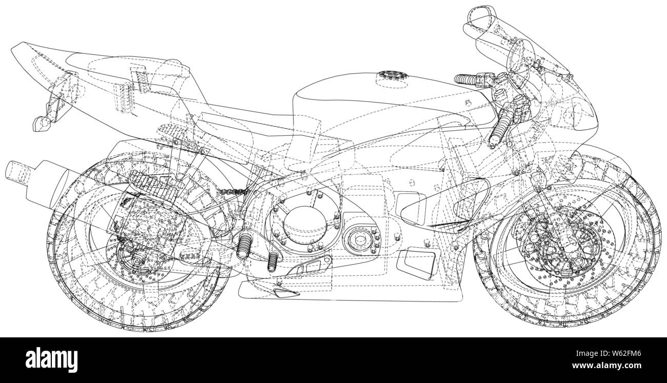 Sports bike technical wire-frame. EPS10 format. Vector created of 3d ...