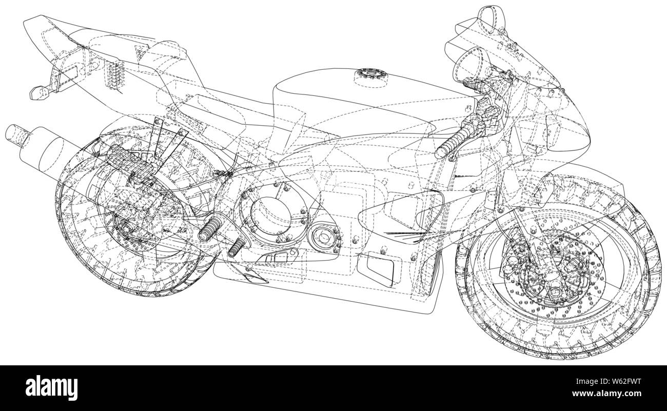 Sport motorcycle technical wire-frame. Vector illustration. Tracing ...