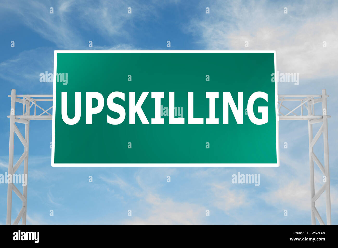 3D illustration of UPSKILLING script on road sign Stock Photo - Alamy
