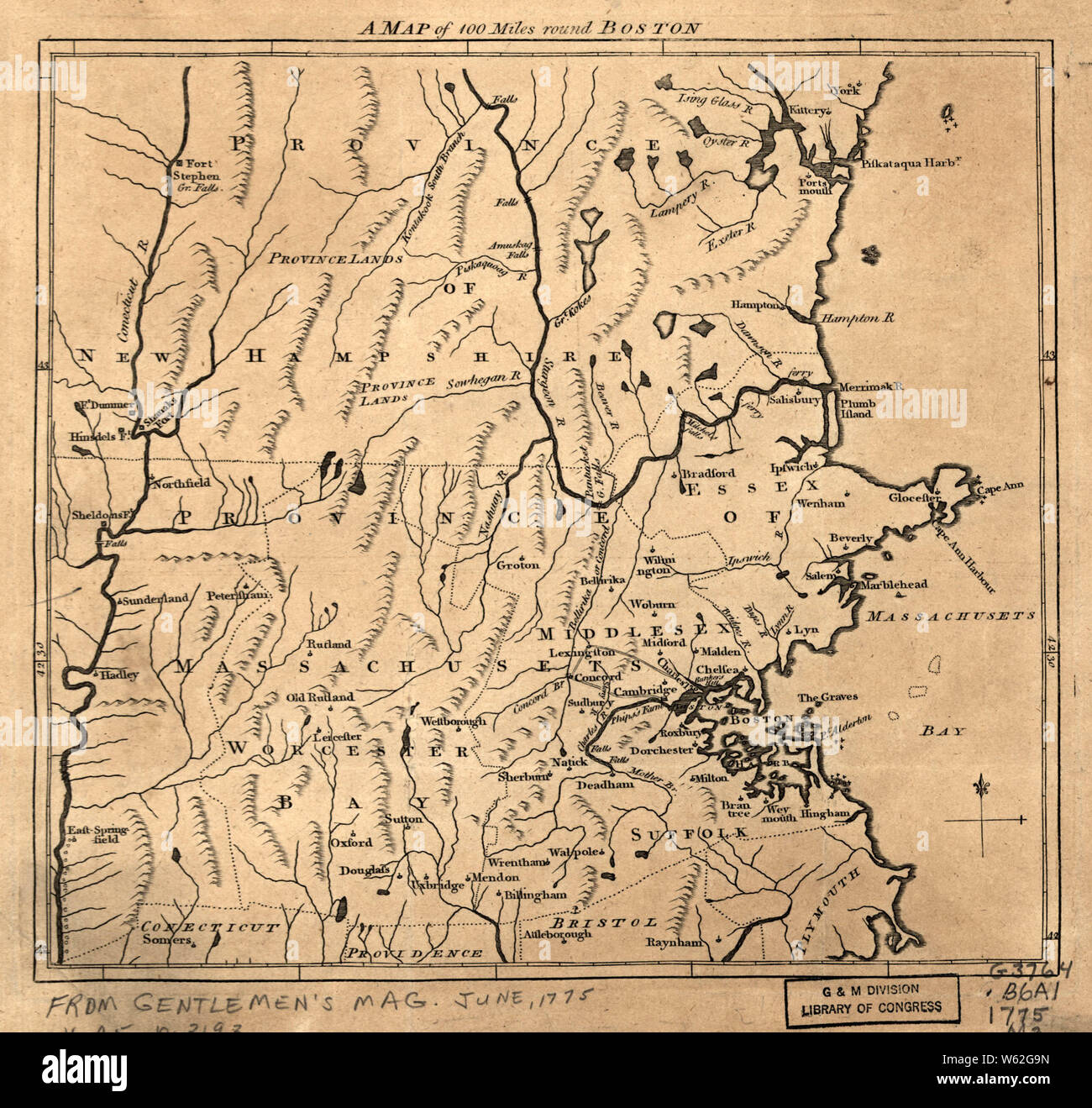 American Revolutionary War Era Maps 1750-1786 052 A Map of 100 miles ...