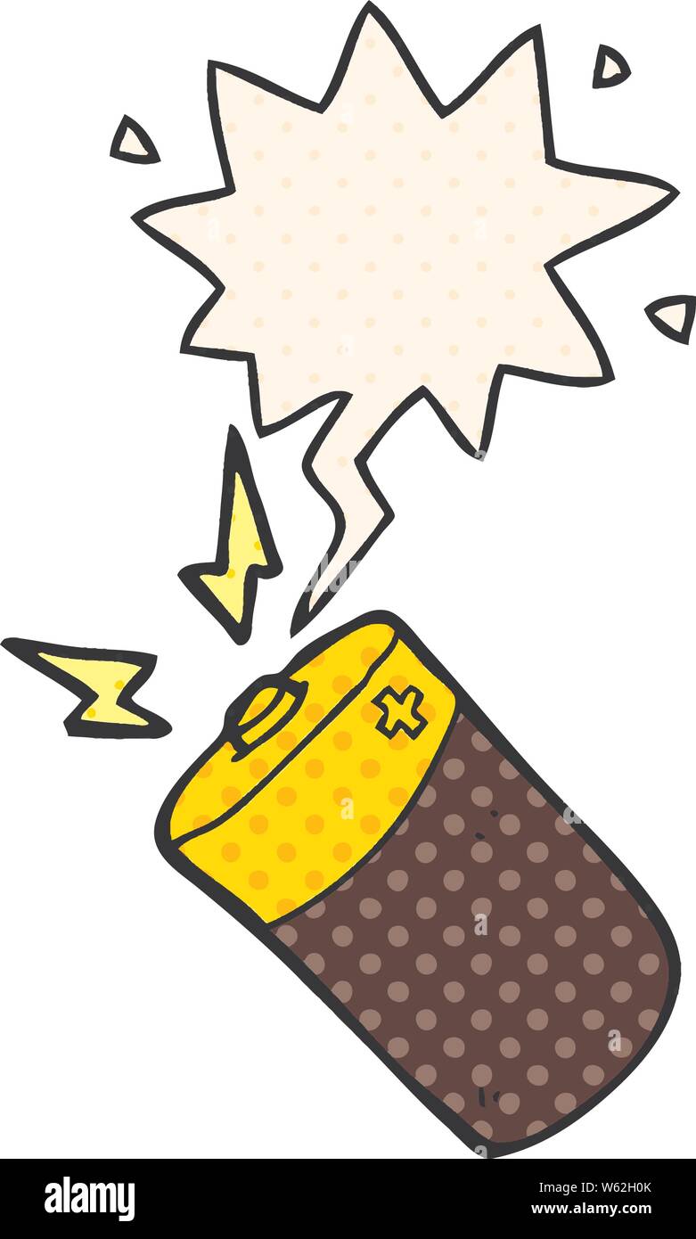 cartoon battery with speech bubble in comic book style Stock Vector ...