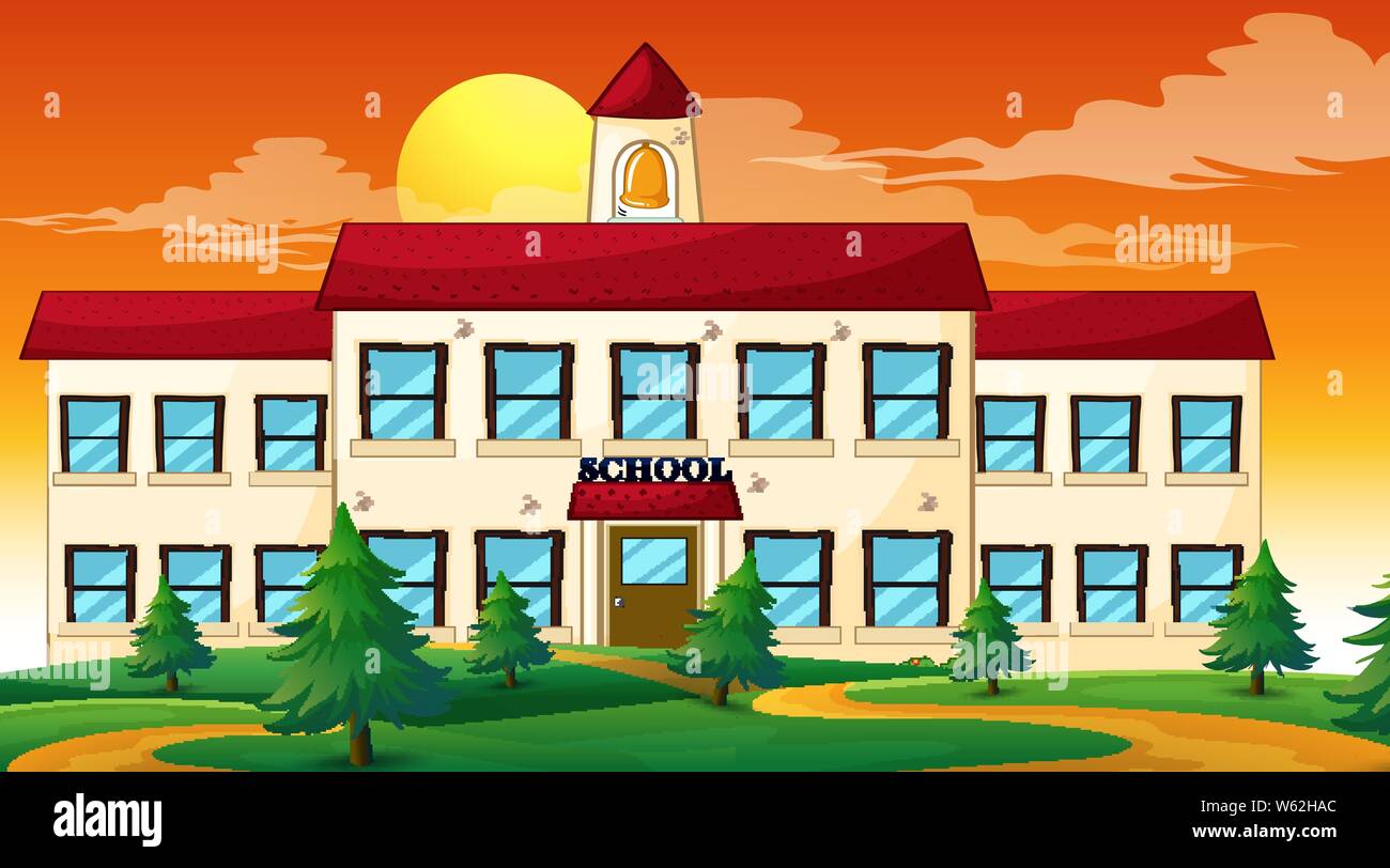 School building sunset scene illustration Stock Vector Image & Art - Alamy
