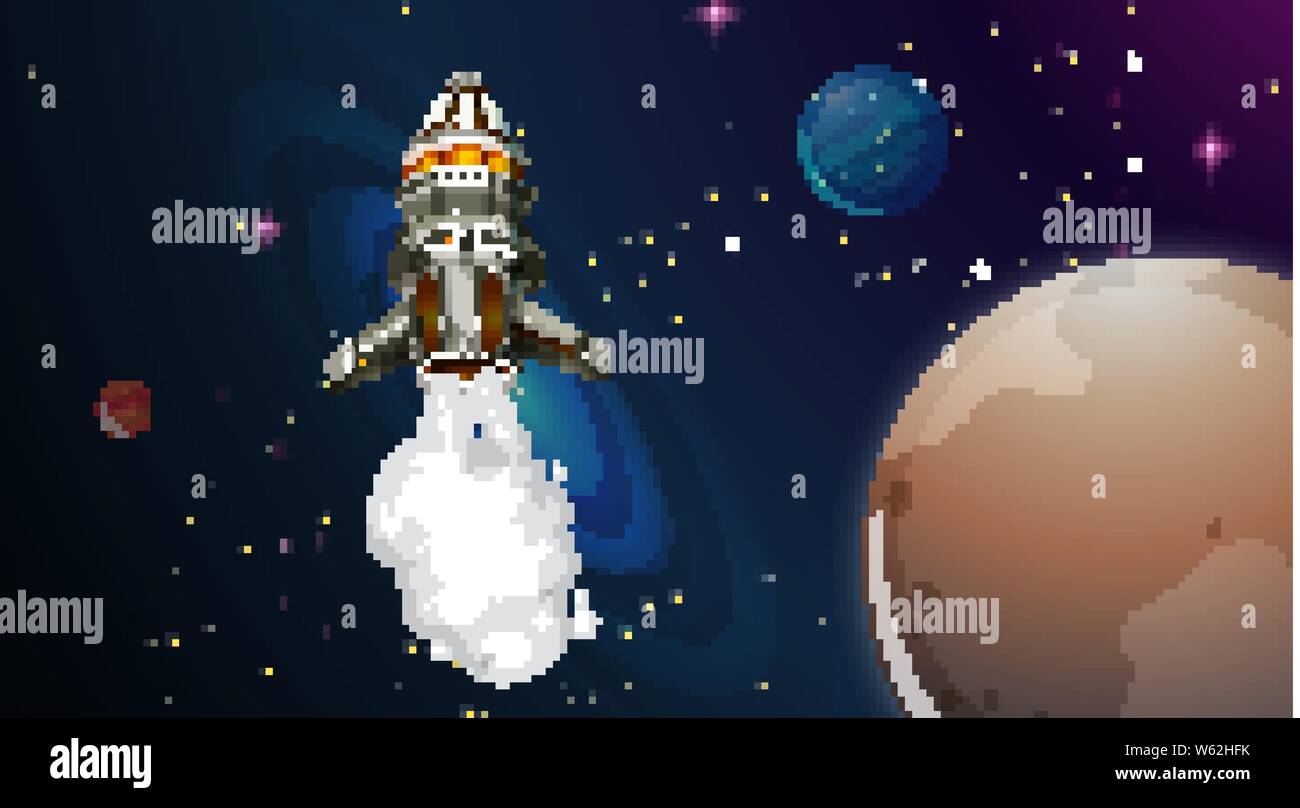 Rocket flying in space illustration Stock Vector Image & Art - Alamy