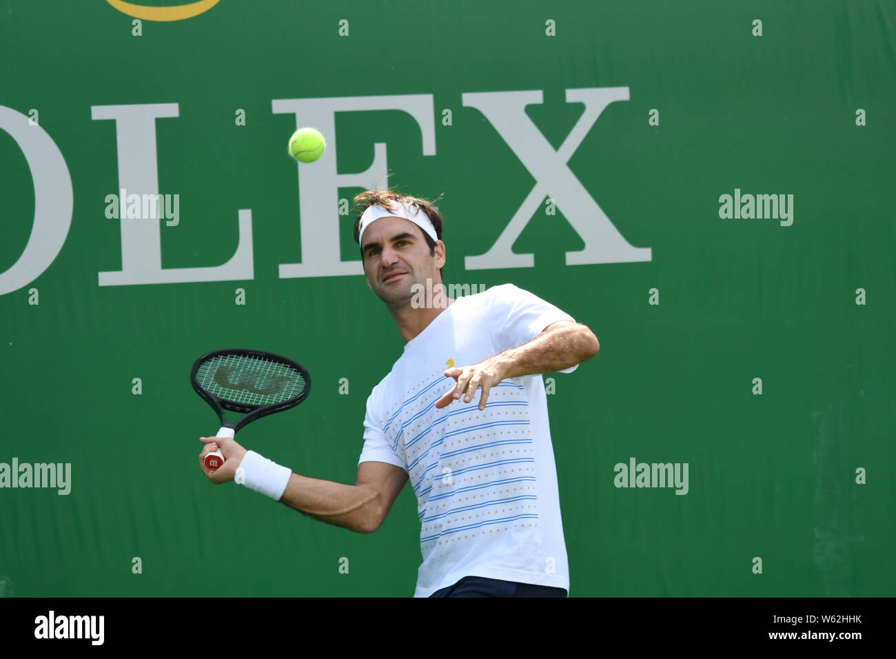 Swiss tennis star Roger Federer takes part in a training session in ...