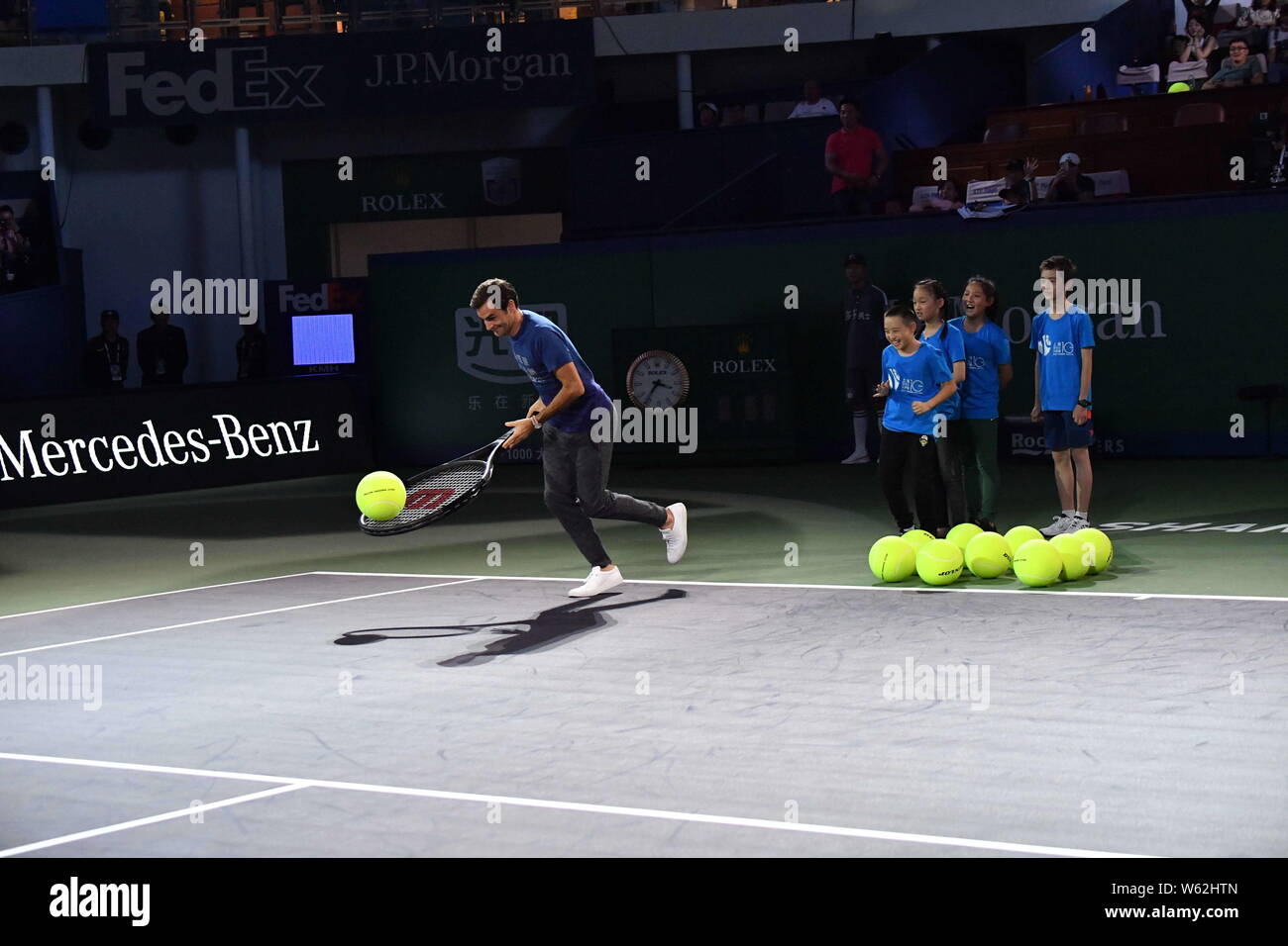 Swiss tennis star Roger Federer attends an event to celebrate the 10th ...