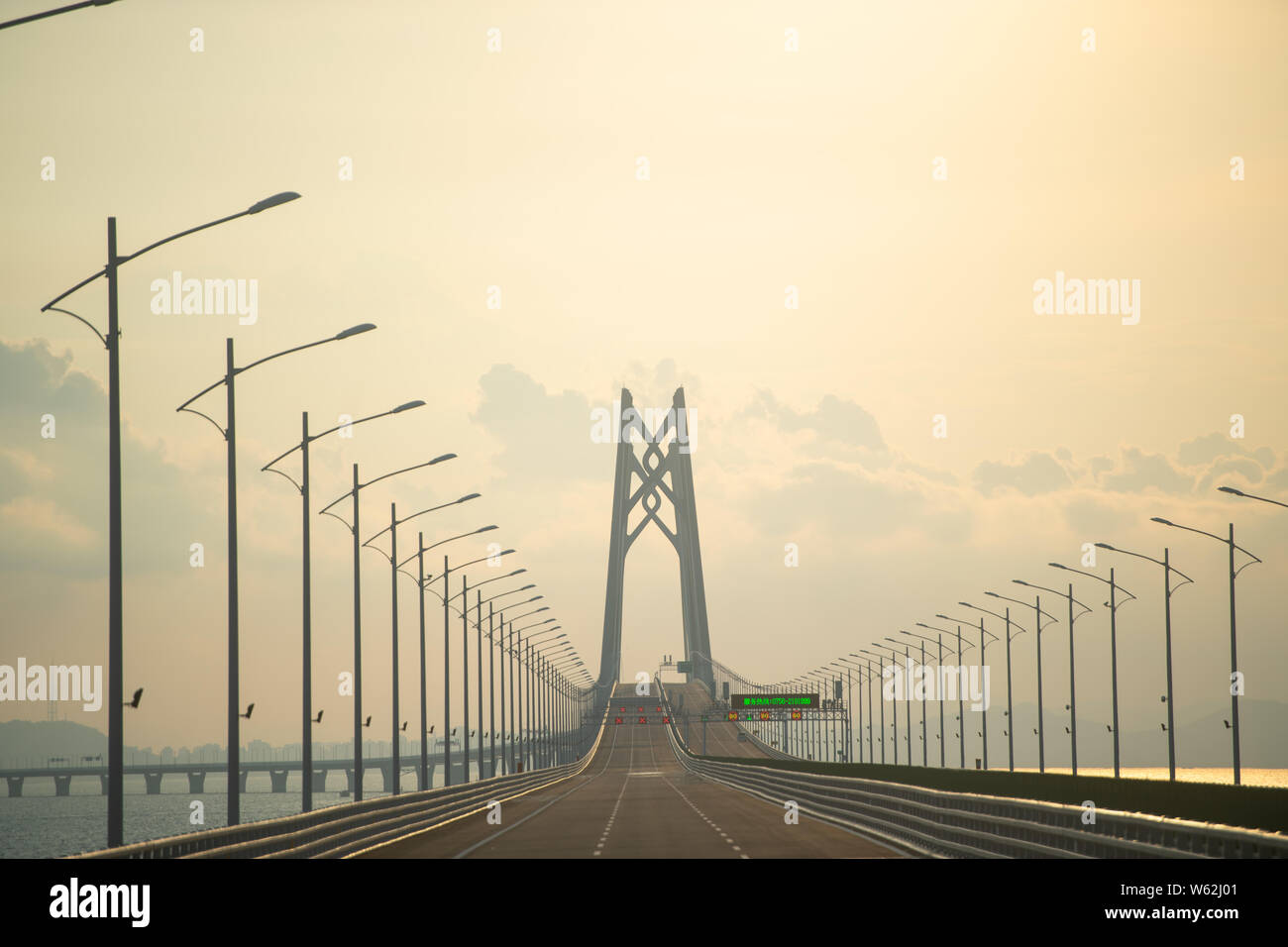 A view of the world's longest cross-sea bridge, the Hong Kong-Zhuhai ...