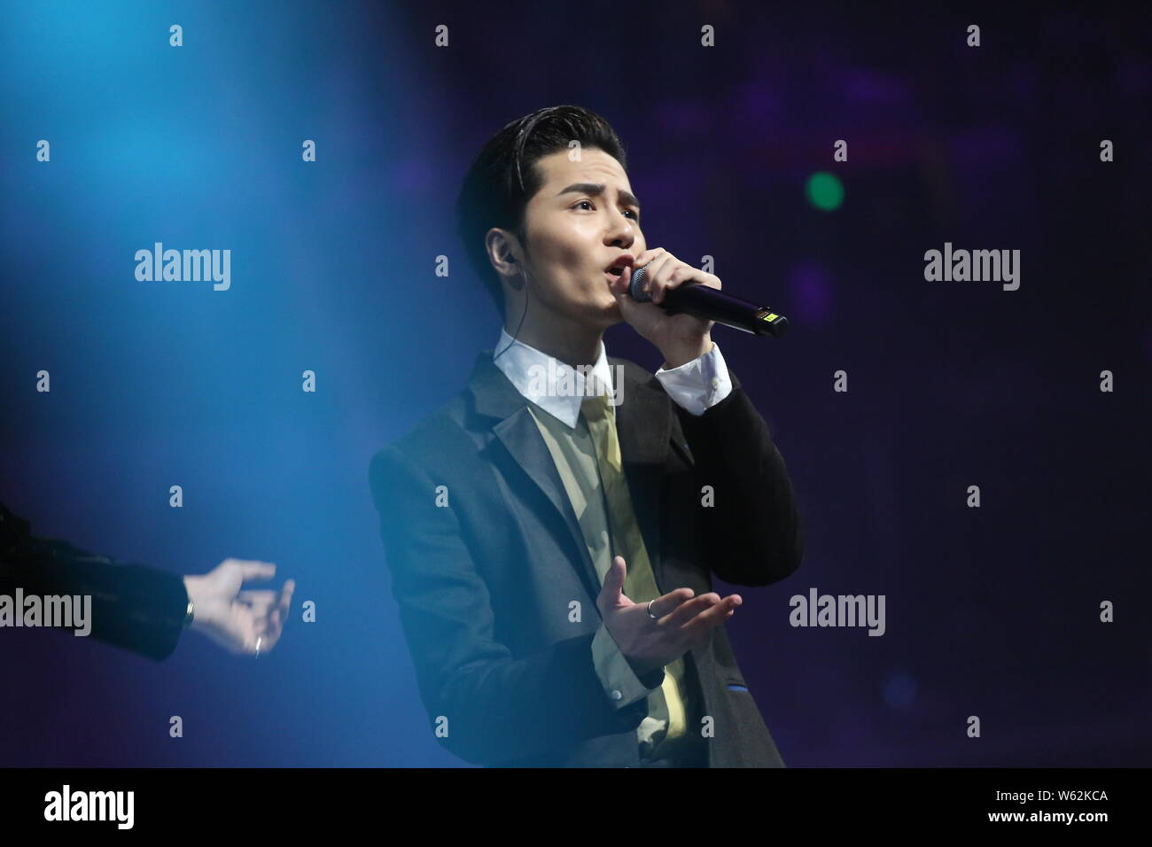 Chinese actor Caesar Wu Xize of the new lineup of Chinese boy group F4 performs during the KPL ...