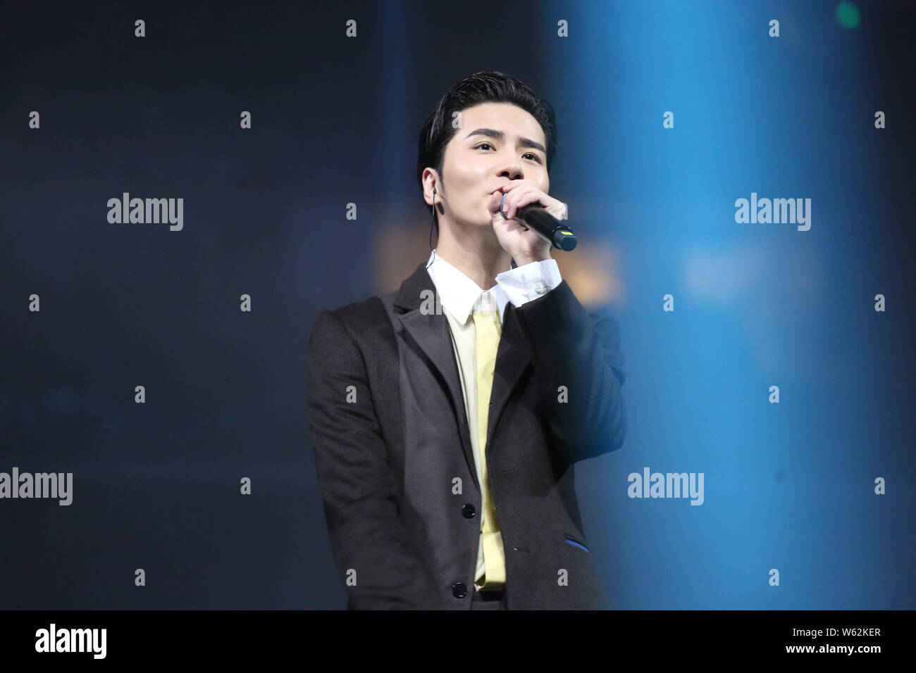 Chinese actor Caesar Wu Xize of the new lineup of Chinese boy group F4 performs during the KPL ...